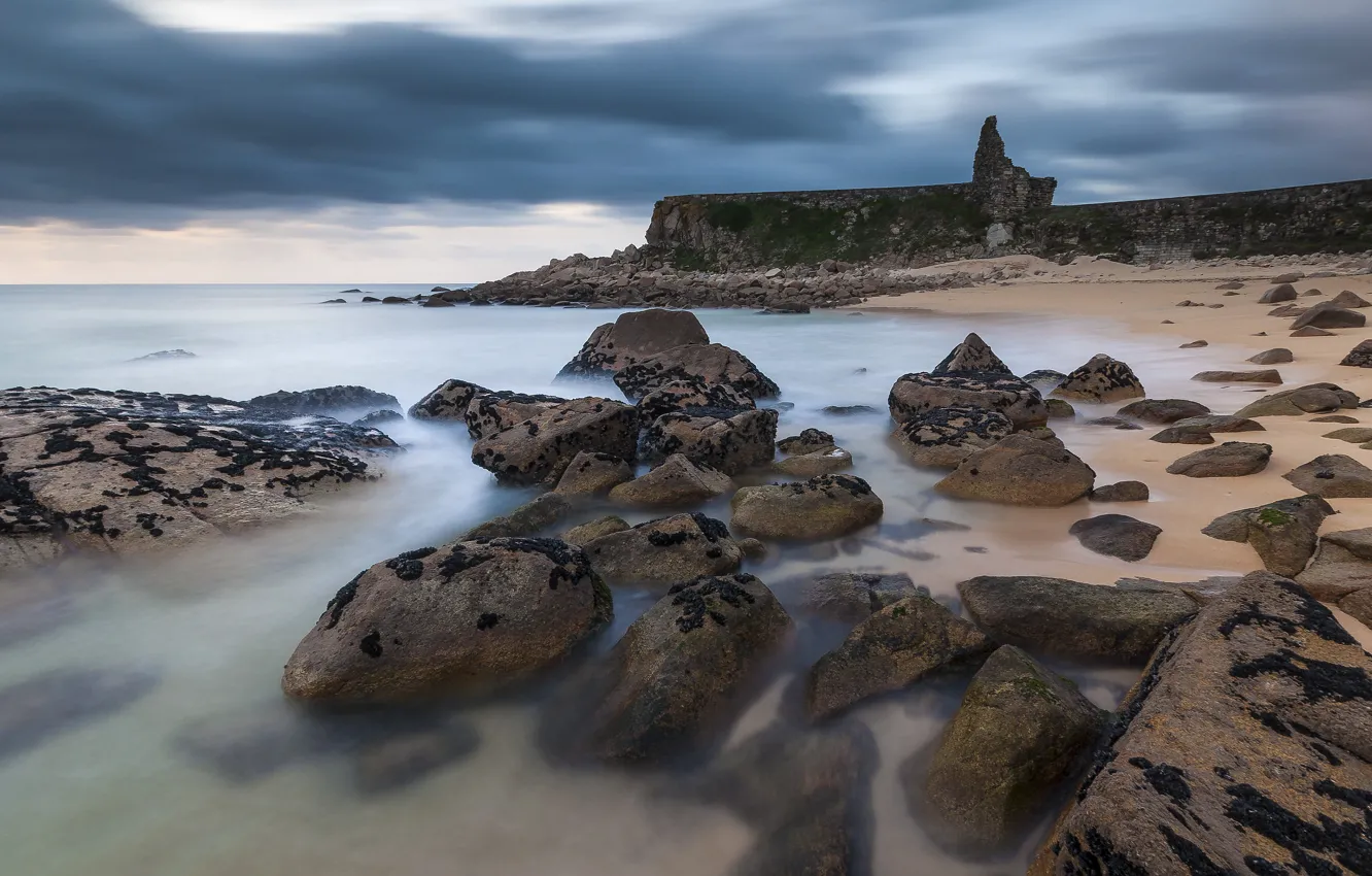 Wallpaper sea, the sky, clouds, clouds, stones, overcast, shore, pierce ...