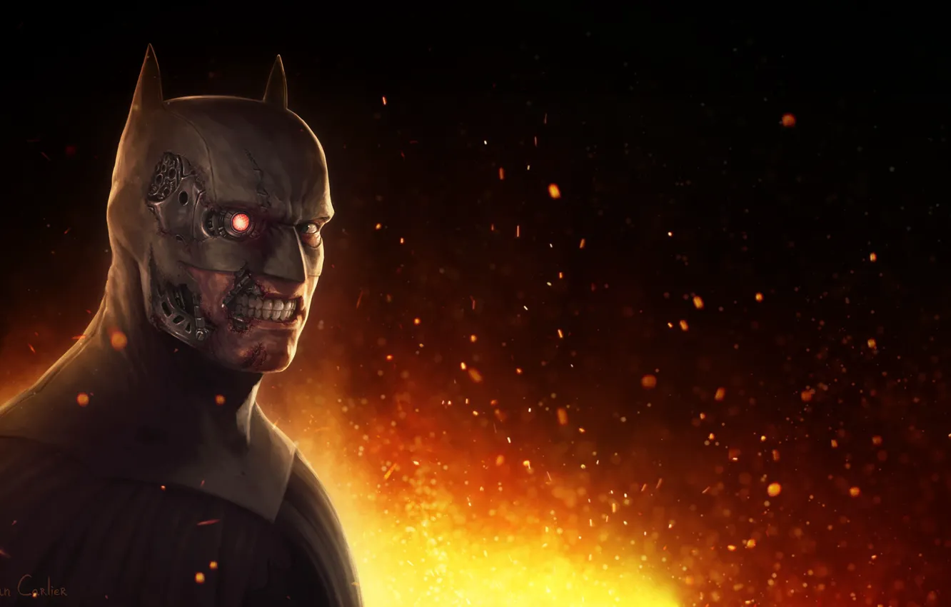Wallpaper lights, fiction, robot, terminator, mask, art, sparks, Batman ...
