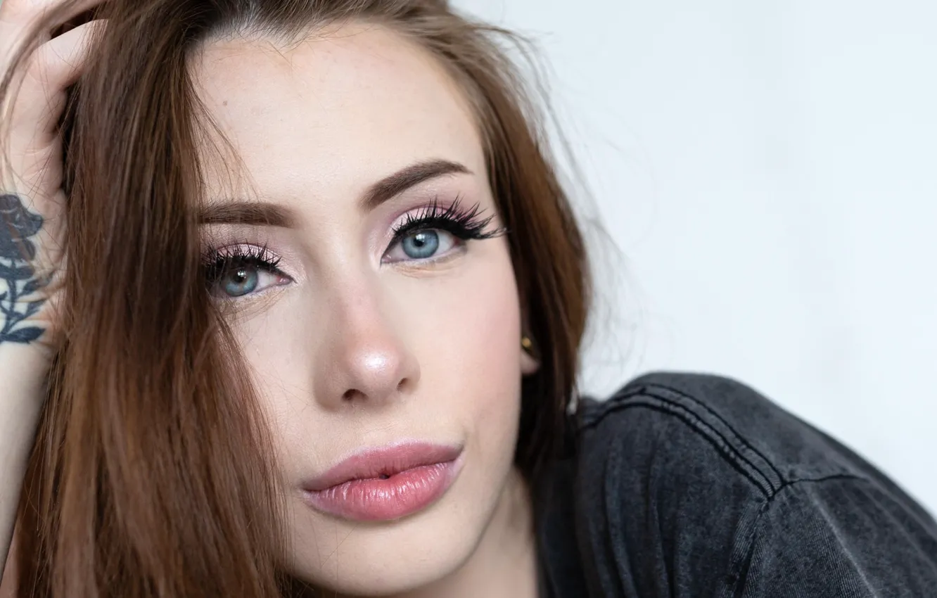 Wallpaper girl, photo, blue eyes, model, lips, brunette, portrait ...