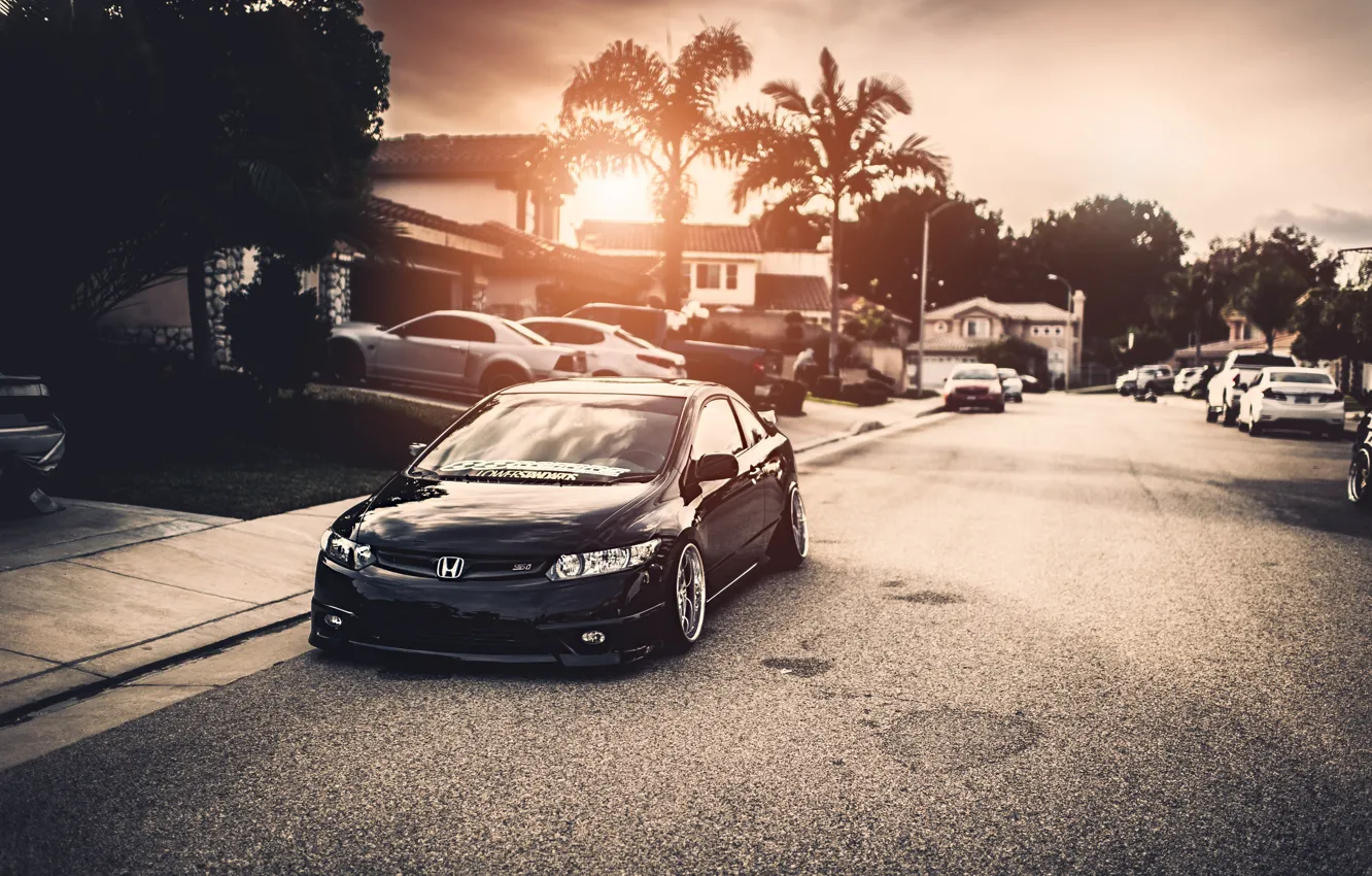 Wallpaper the city, black, honda, black, Honda, civic, civic, stance ...