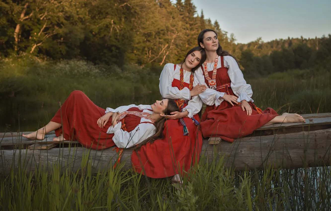 Wallpaper girls, cute, fancy, costumes, Russian folk for mobile and ...