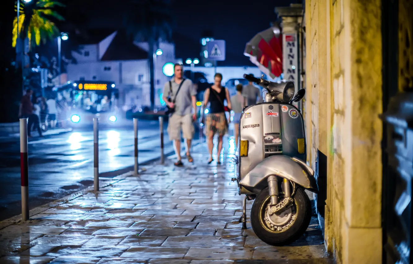 Wallpaper people, the evening, the sidewalk, Croatia, scooter, Vespa ...