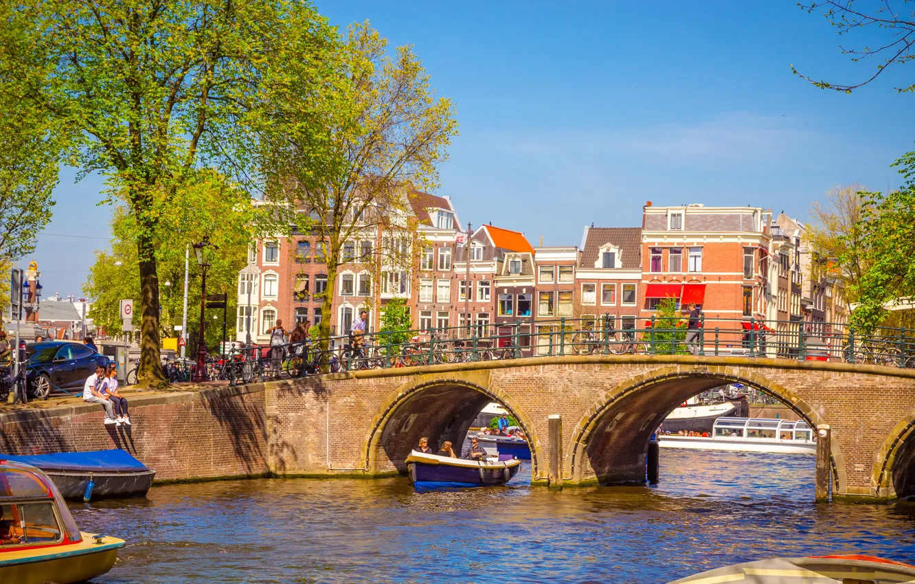 Wallpaper bridge, river, spring, Amsterdam, bridge, Amsterdam, old ...