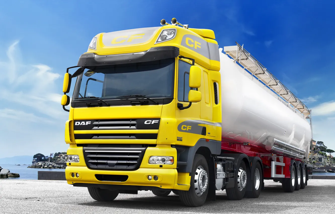 Wallpaper sea, yellow, promenade, DAF, tank, tractor, DAF, Space Cab ...