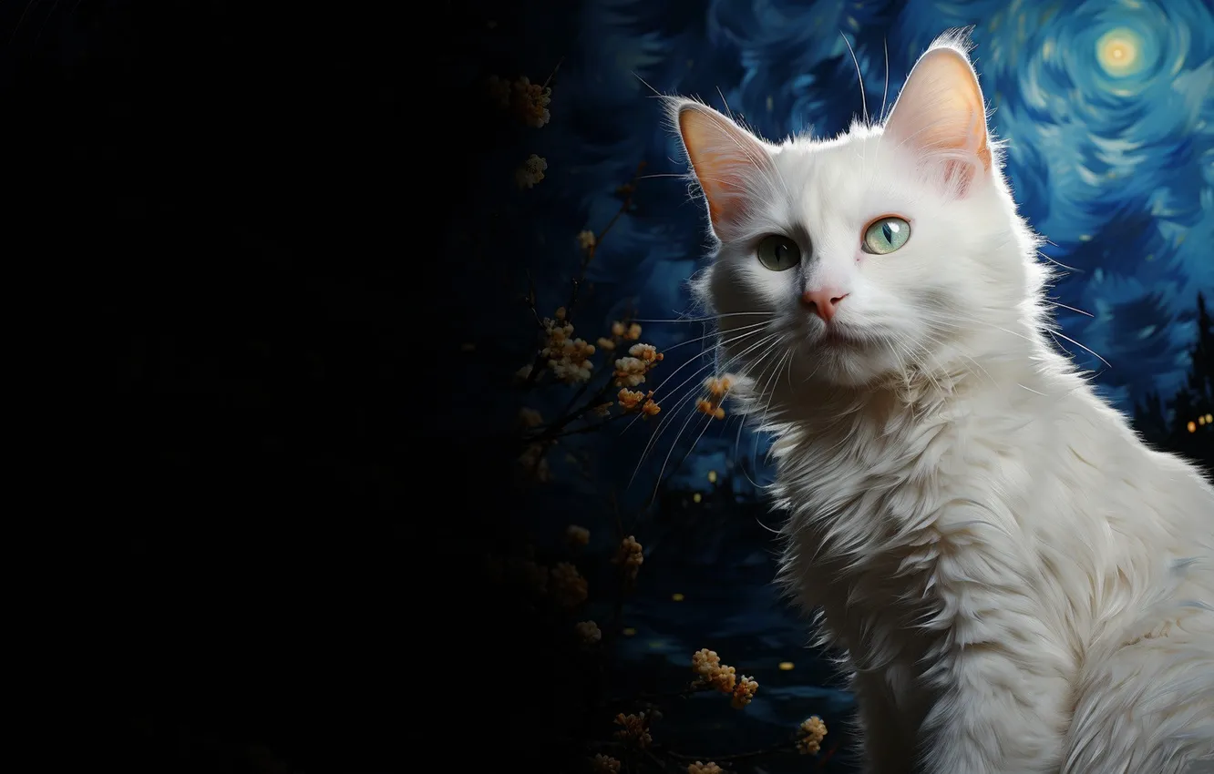 Wallpaper cat, cat, night for mobile and desktop, section ии арт ...