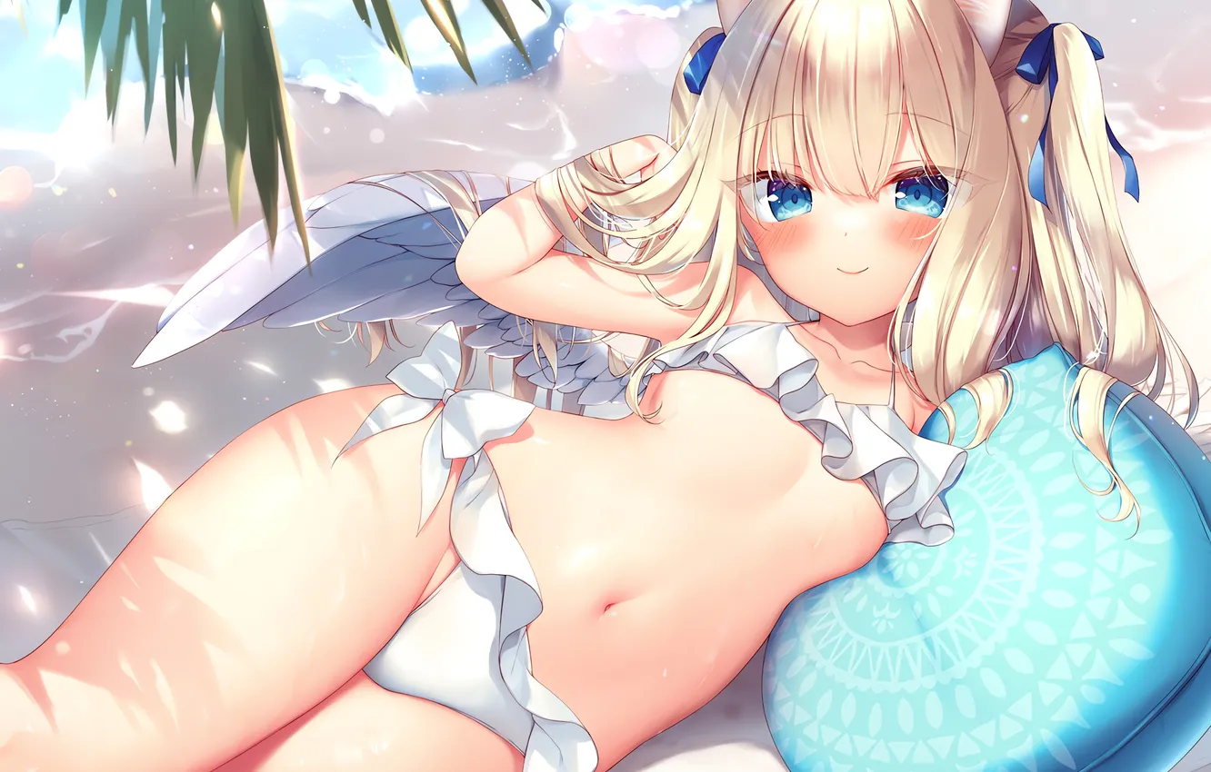 Wallpaper girl, sexy, beach, long hair, legs, sea, animal ears, sexy girl for mobile and desktop ...