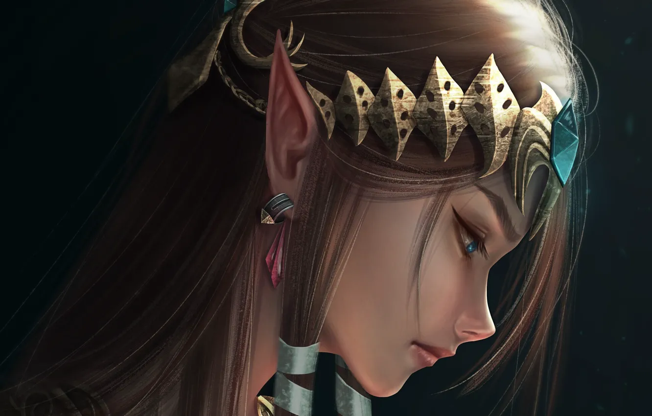 Wallpaper elf, blue eyes, Diadema, in profile, pointy, elf girl, by ...