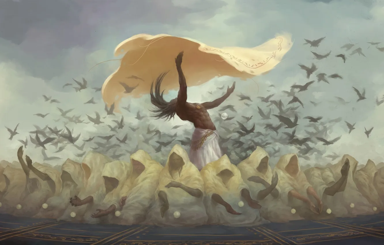 Wallpaper bird, dance, ritual, art, crows, male, cloak, Cape for mobile ...