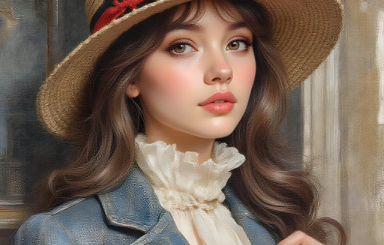 Wallpaper look, girl, pose, portrait, imitation painting, AI art, neural network for mobile and ...