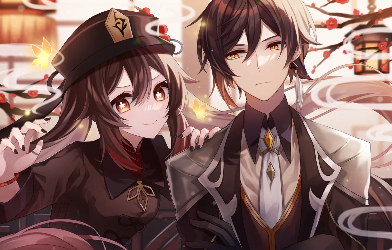 Wallpaper girl, flowers, guy, Genshin Impact, Zhongli, Hu Tao for mobile and desktop, section ...