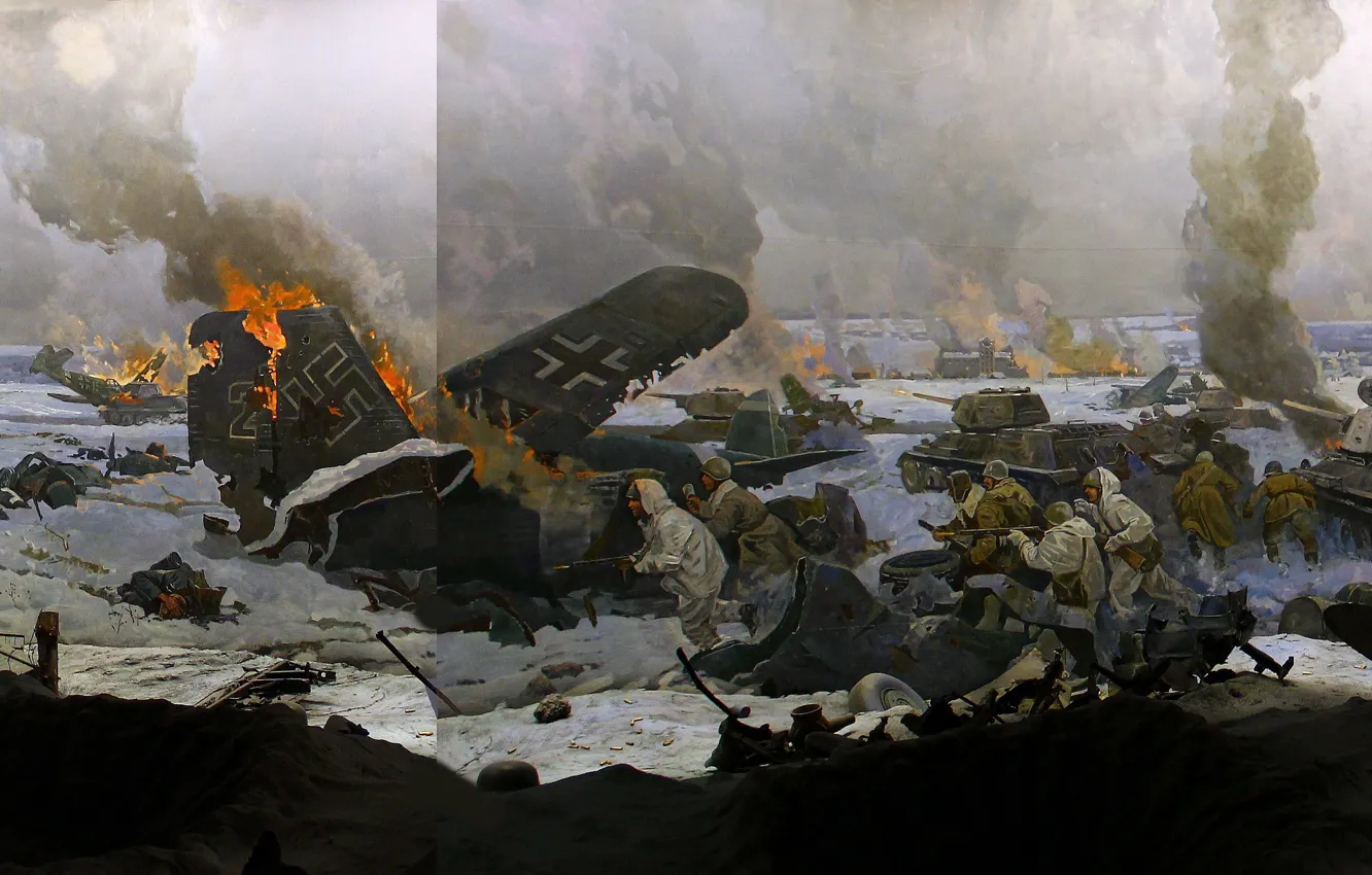 Wallpaper winter, snow, war, attack, soldiers, tank, the Germans, the ...