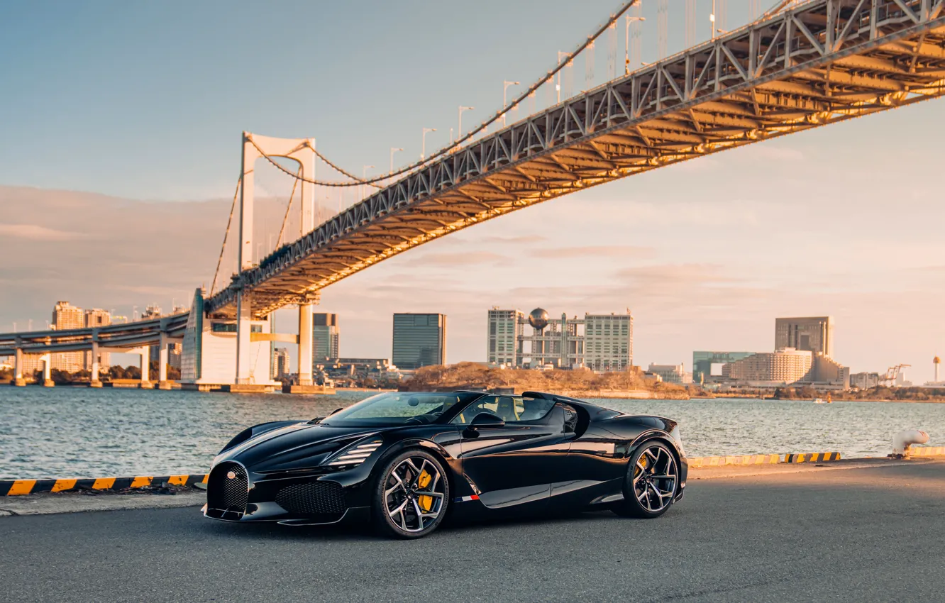 Wallpaper Bugatti, black, bridge, hypercar, W16 Mistral, Bugatti W16 ...