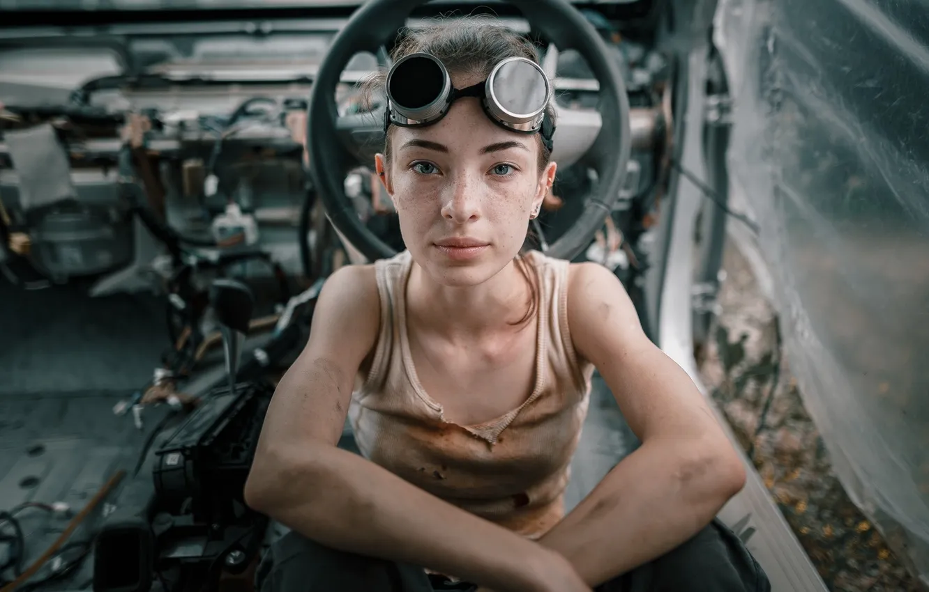 Wallpaper girl, model, mechanic, glasses, Andrey Vasilyev for mobile and desktop, section ...
