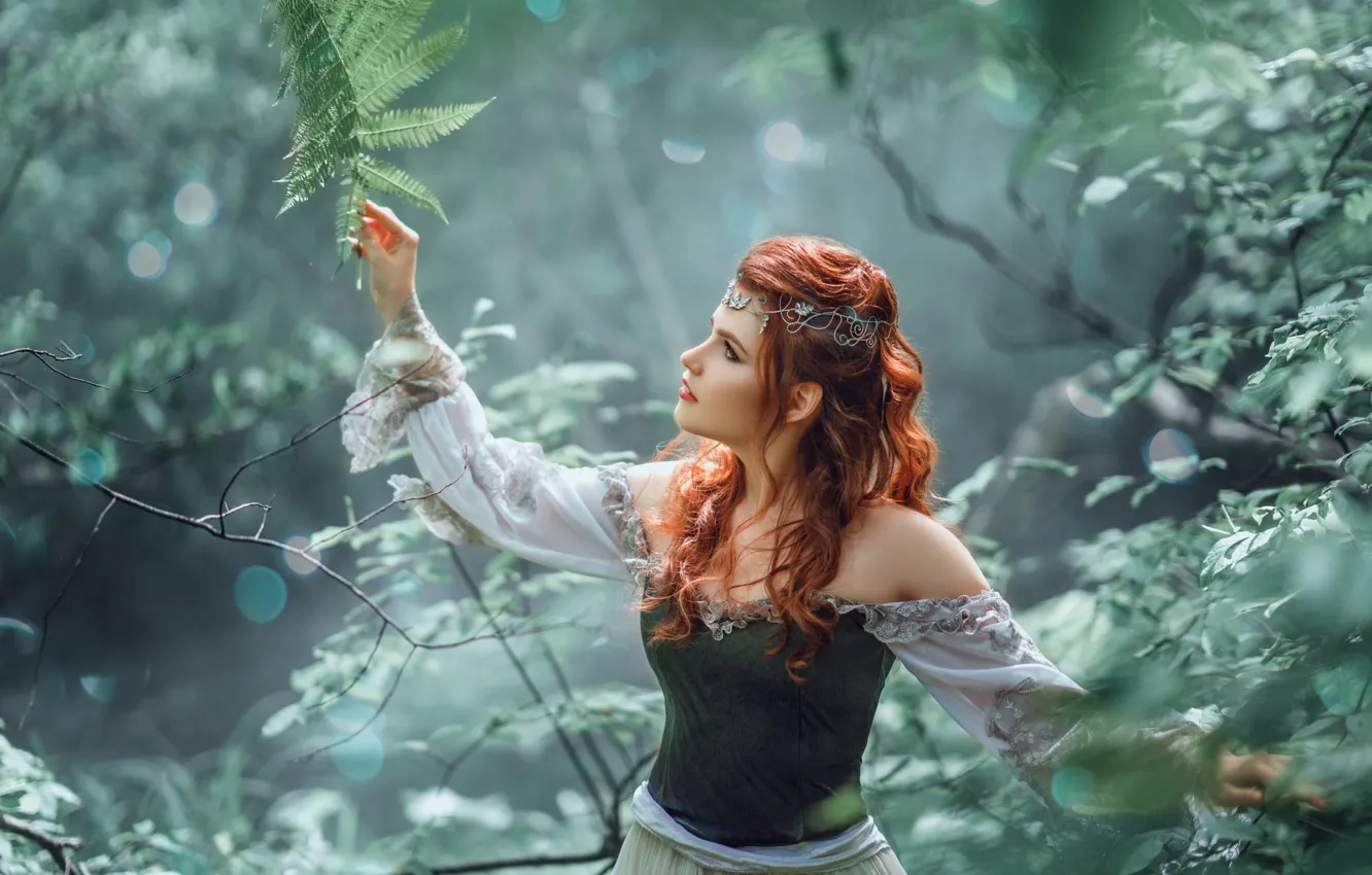 Wallpaper look, girl, nature, pose, fantasy, red, nymph, Diana Lipkina ...