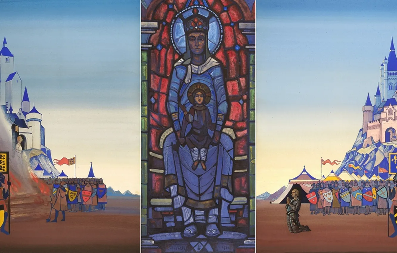 Wallpaper 1931, triptych, Nicholas, Joan of Arc, Roerich for mobile and desktop, section ...