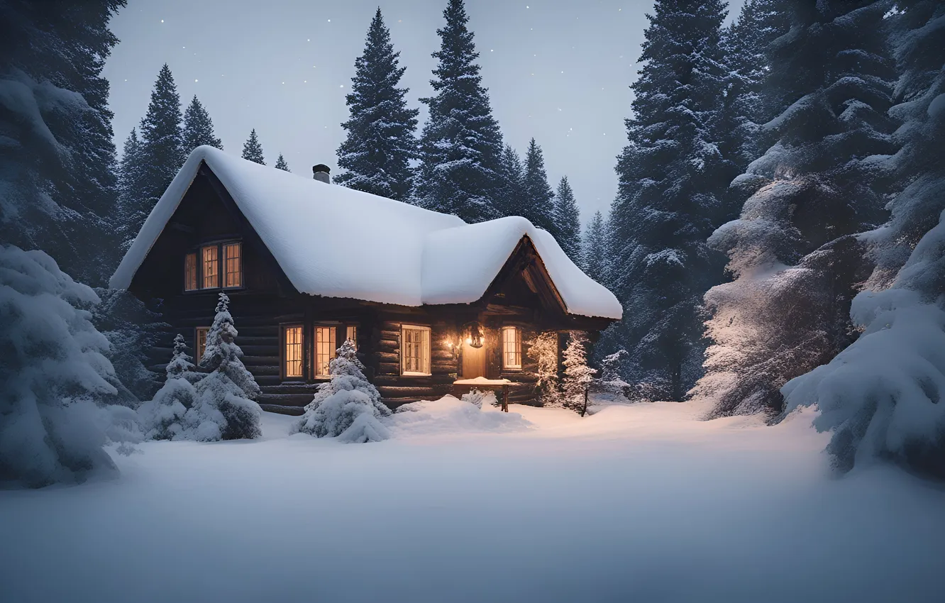 Wallpaper winter, forest, snow, house, house, hut, forest, winter for ...