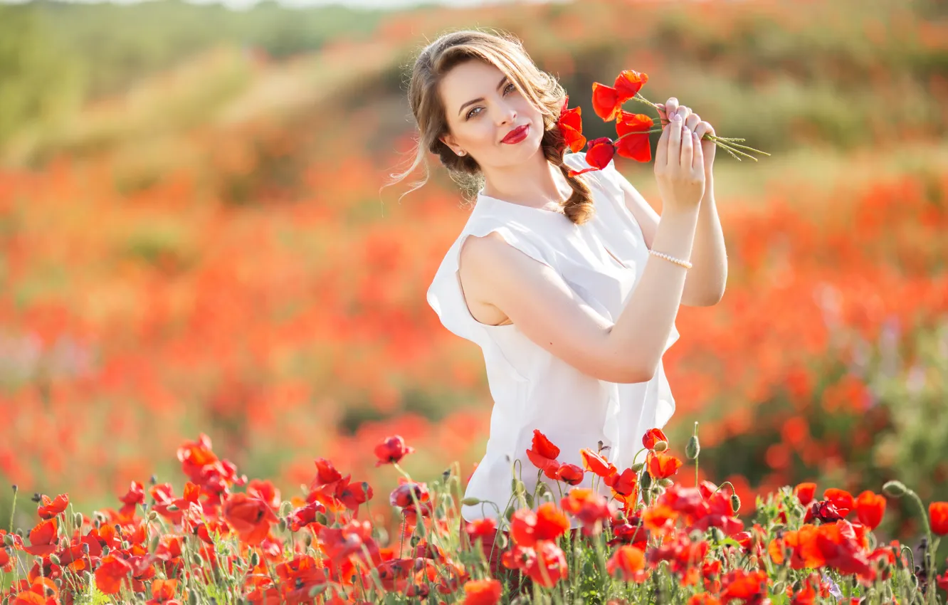 Wallpaper Field Summer Look Girl Maki Bouquet Makeup Photoshoot