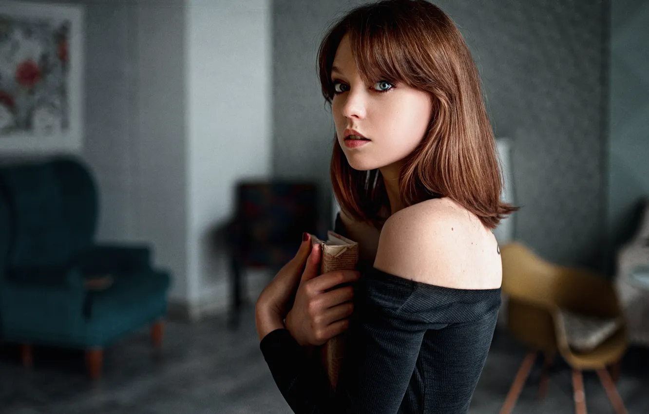 Wallpaper look, girl, model, book, Olga Pushkina for mobile and desktop ...