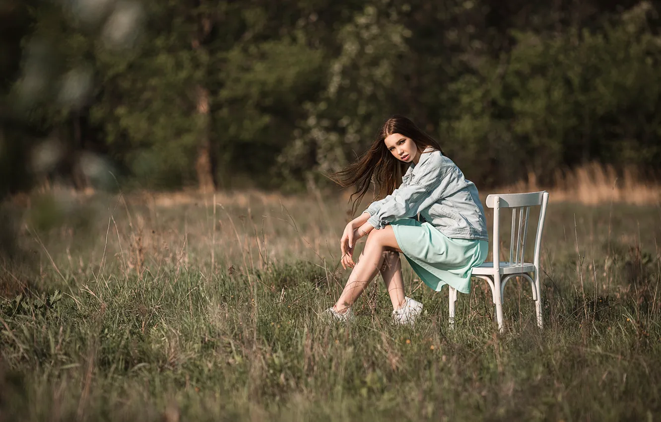 Wallpaper Field Summer Grass Look Girl Nature Pose Brunette