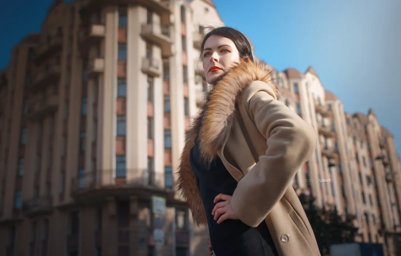 Wallpaper girl, the city, makeup, fur, coat, Alexander Drobkov-Light ...