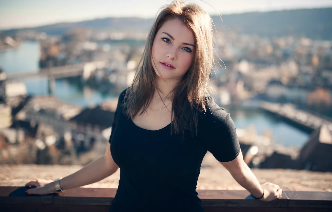 Wallpaper look, the sun, landscape, the city, pose, model, portrait ...