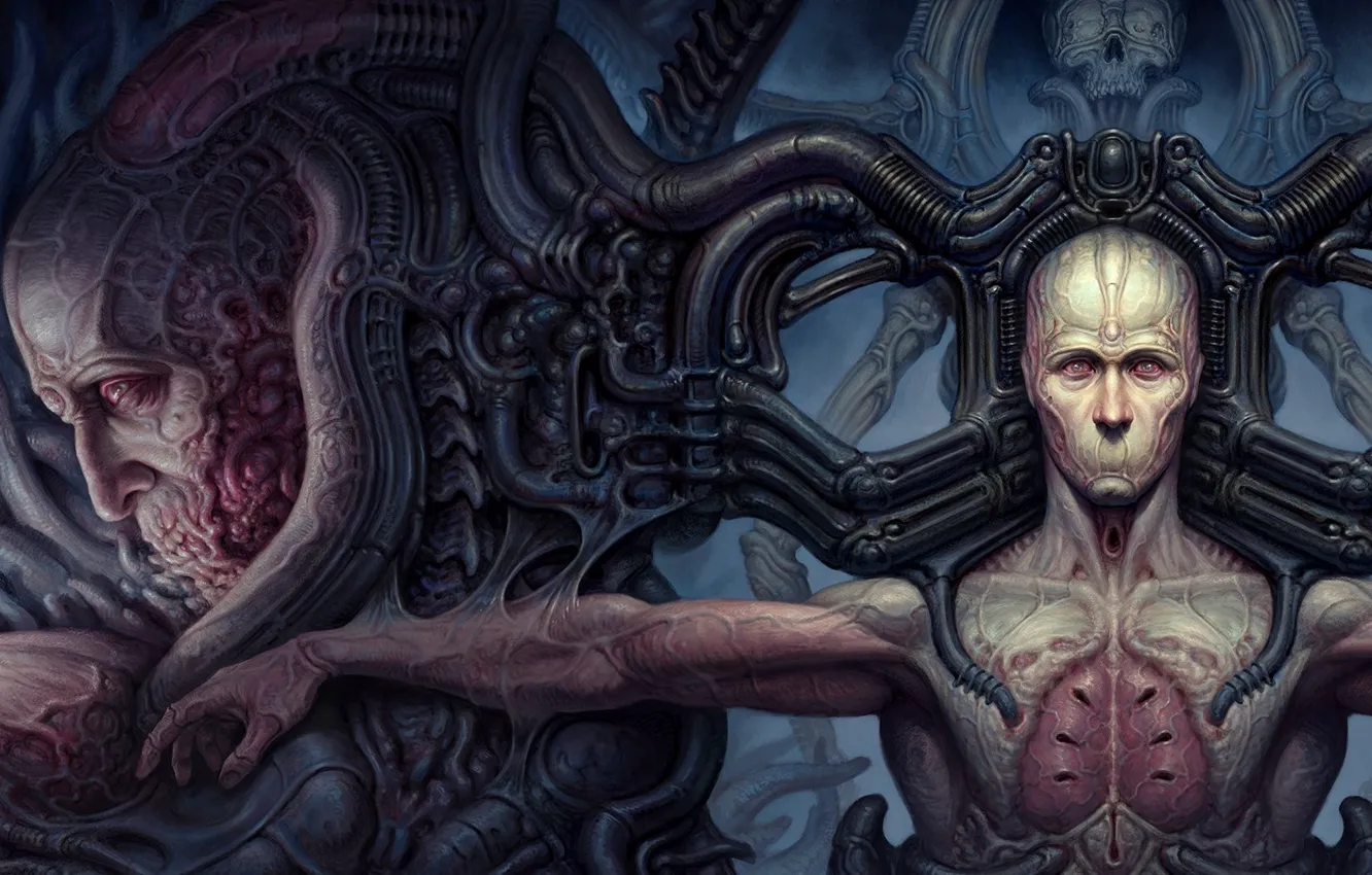 Wallpaper surrealism, blood, bones, Biomechanics, blood, muscle ...