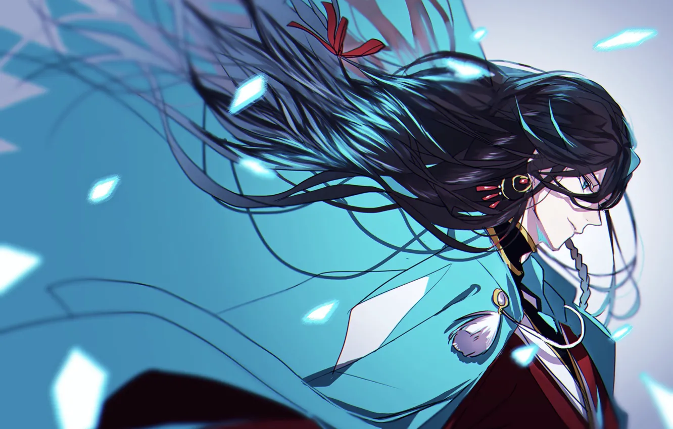 Wallpaper the wind, samurai, cloak, long hair, in profile, Touken Ranbu ...