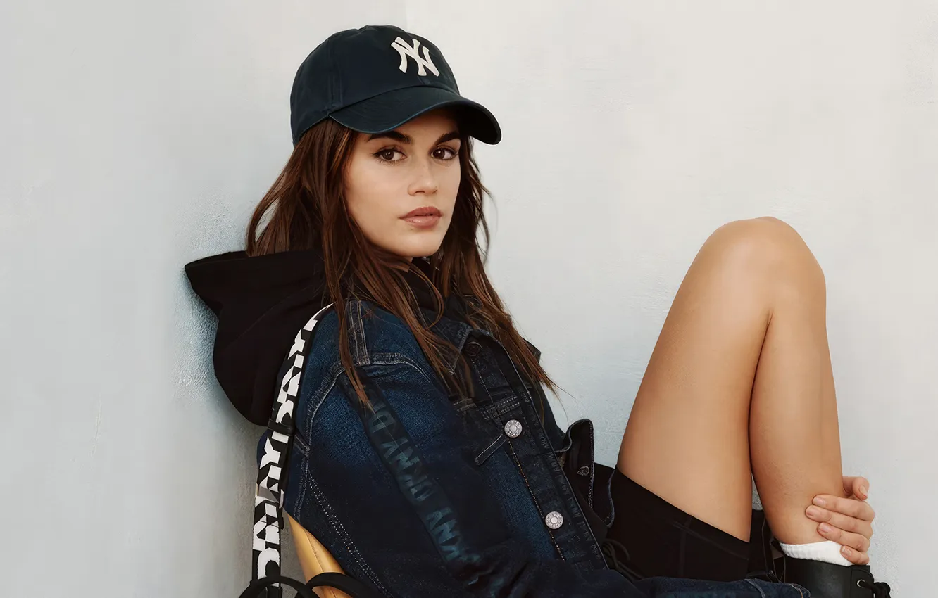 Wallpaper look, girl, photo, model, cap, brown hair, beautiful, Kaia ...
