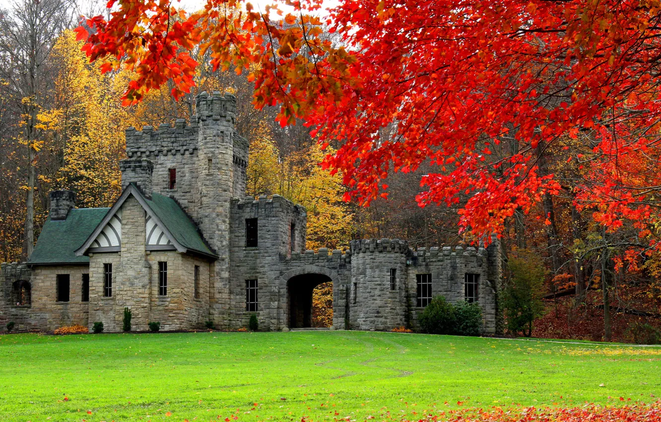 Wallpaper trees, autumn, castle, architecture, building for mobile and ...