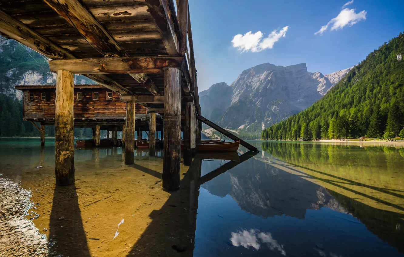 Wallpaper mountains, pierce, house, pond for mobile and desktop ...