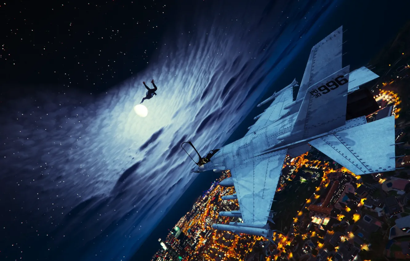 Wallpaper landscape, night, city, the city, the moon, fighter, Night ...