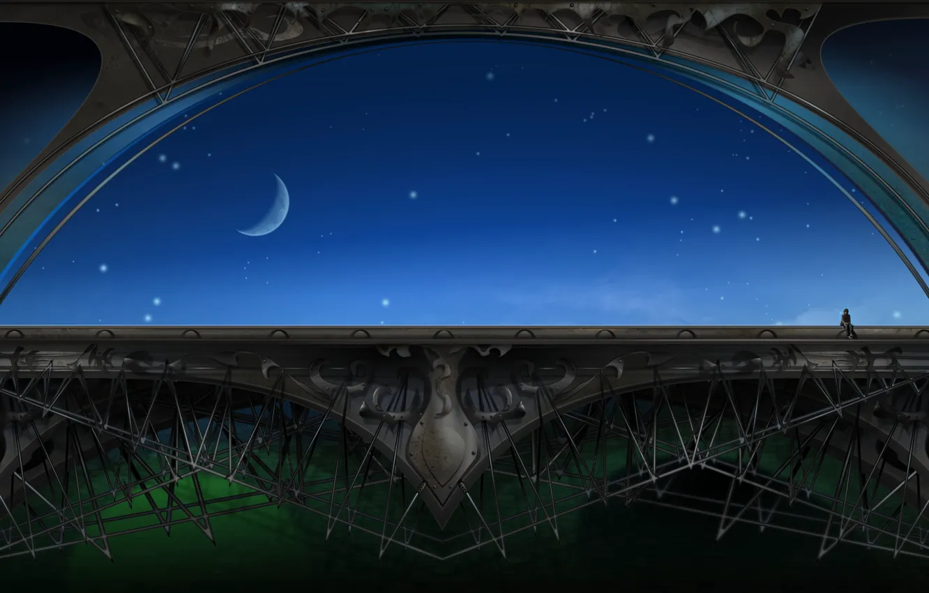 Wallpaper stars, night, bridge, design, a month, wire bridge for mobile ...