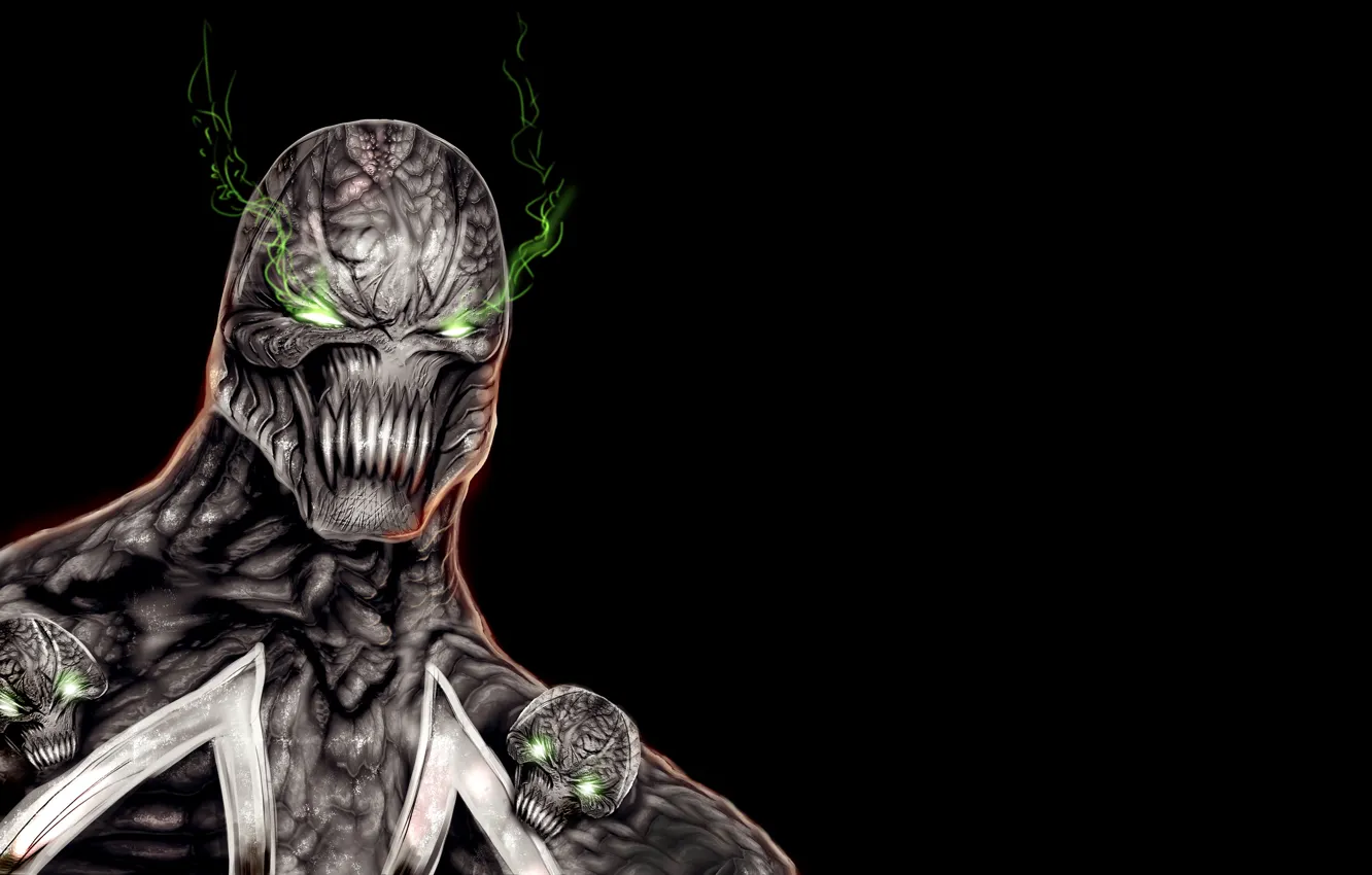 Wallpaper the demon, skull, demon, black background, green eyes, Spawn ...
