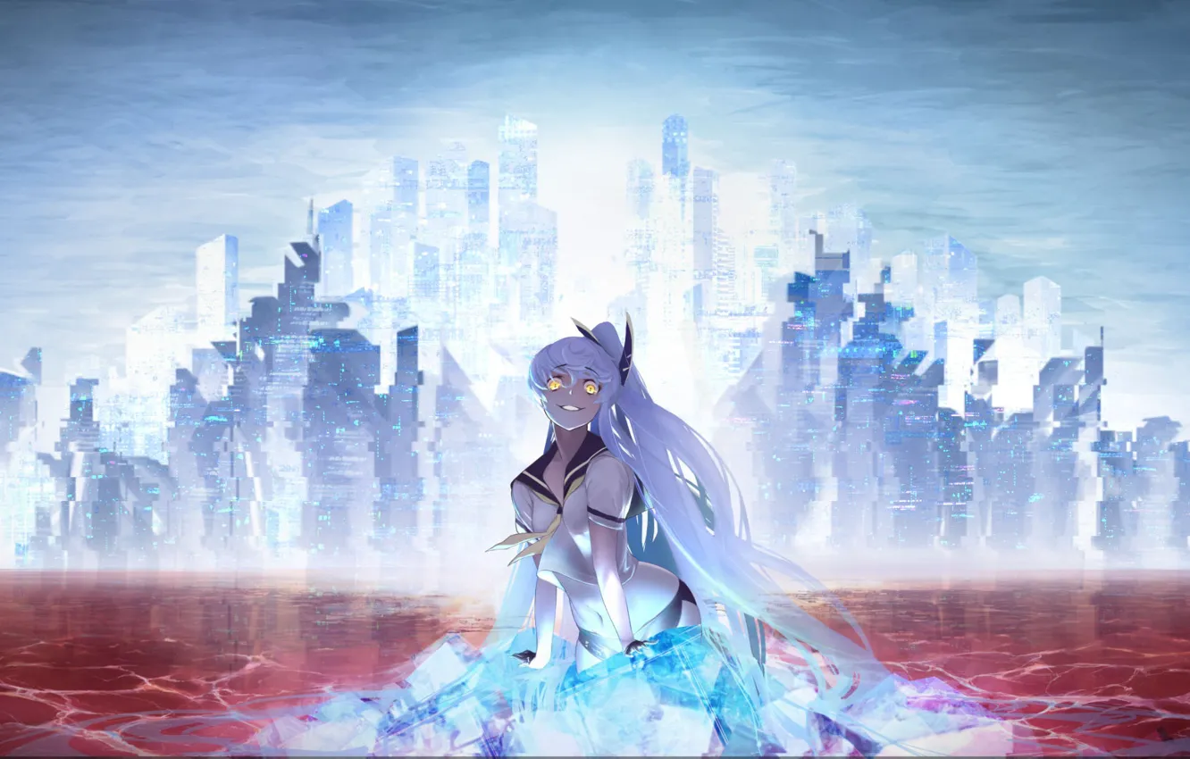 Wallpaper the sky, water, girl, the city, red, madness, Azur Lane ...