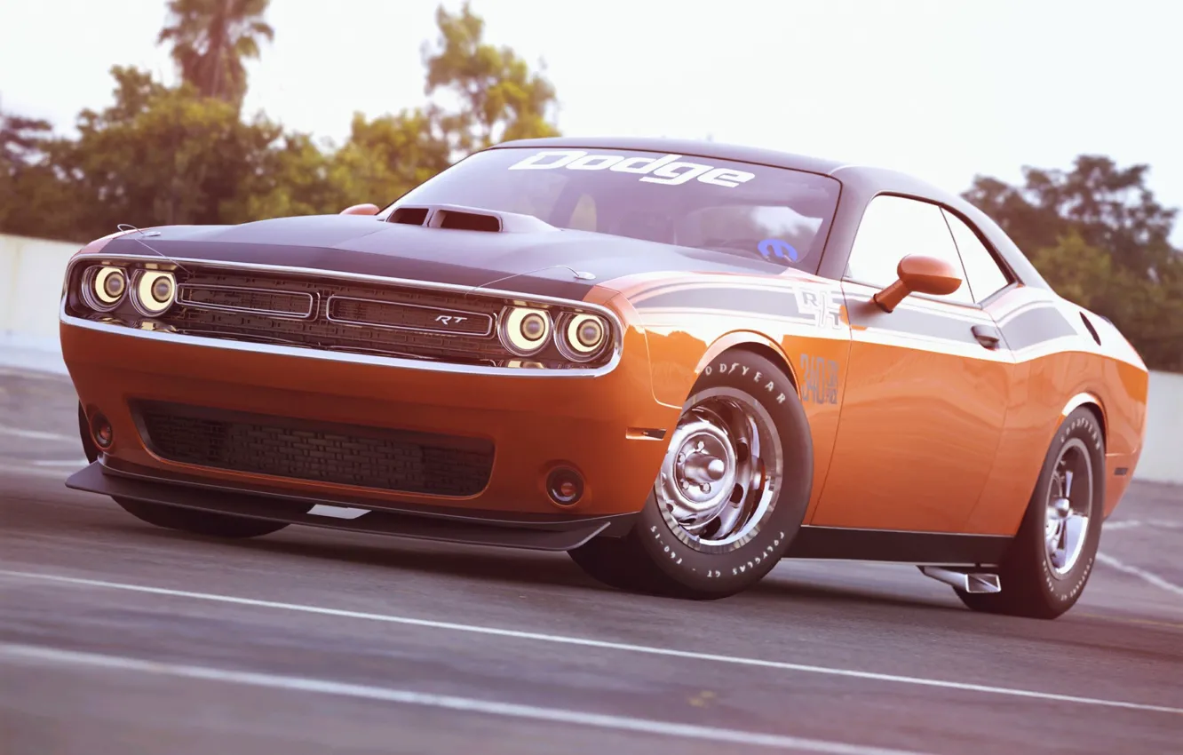 Wallpaper machine, auto, rendering, lights, Dodge, Challenger, Dodge ...