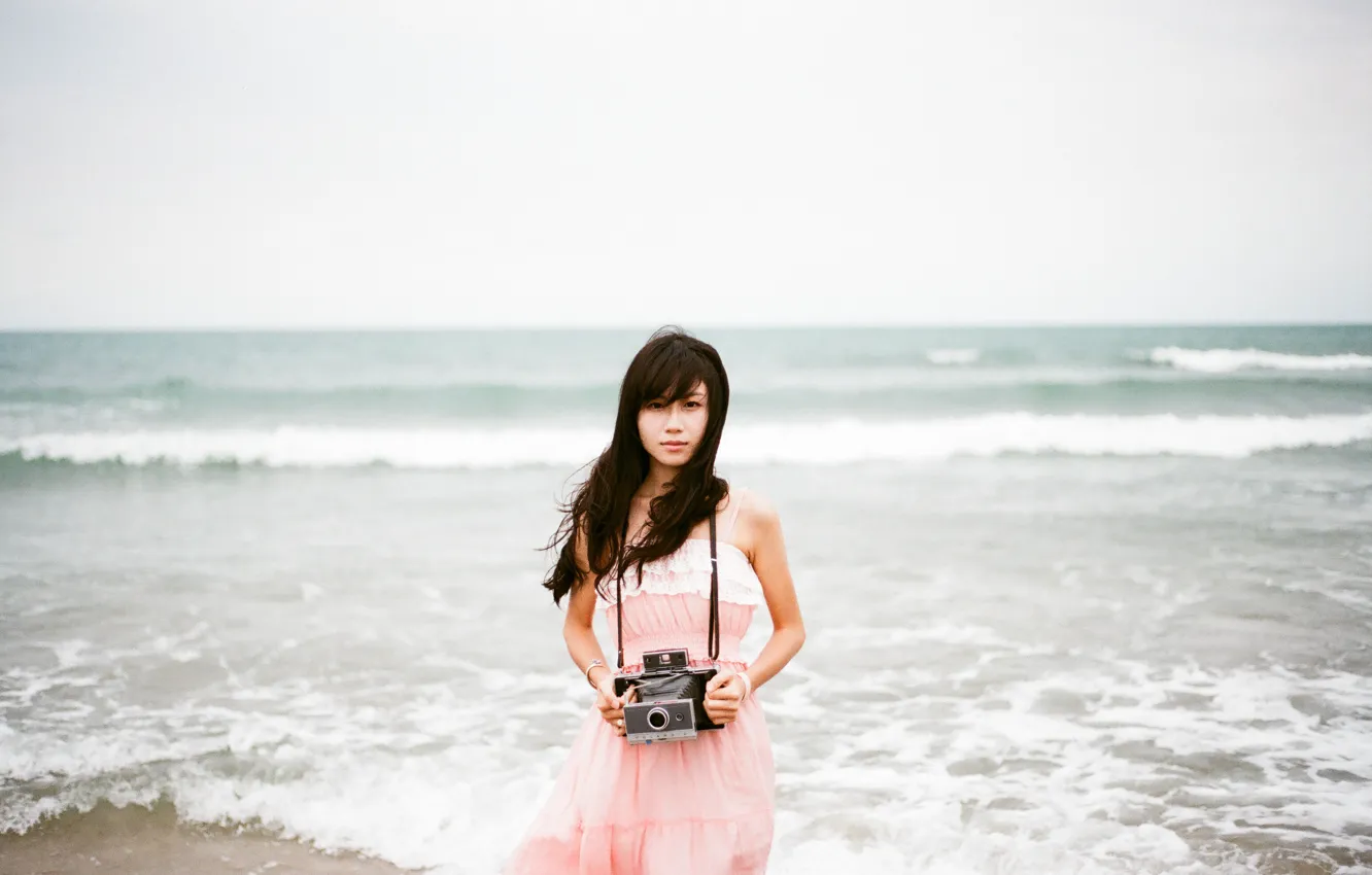 Wallpaper waves, girl, beach, camera for mobile and desktop, section ...