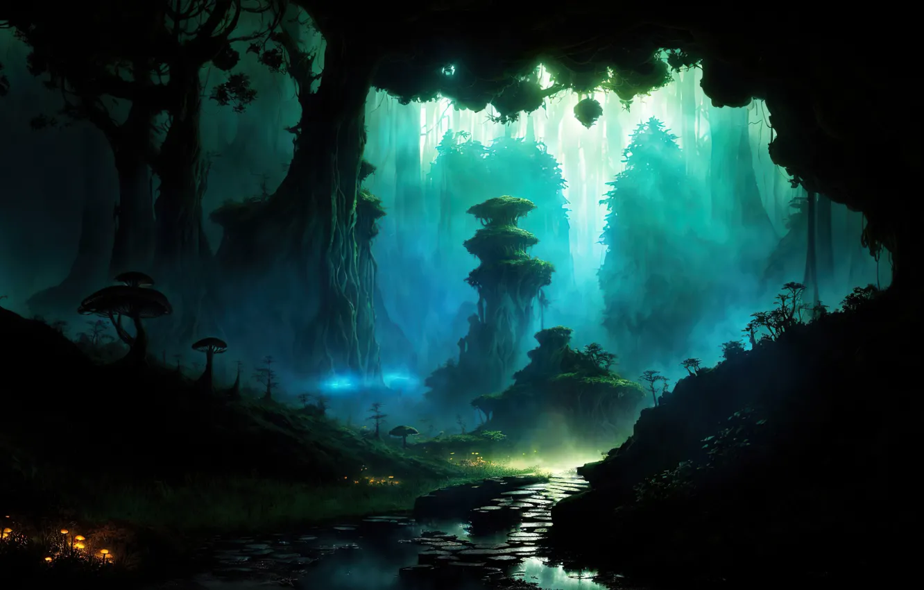 Wallpaper fantasy, forest, art, fog, digital art, fantasy art, mystic ...