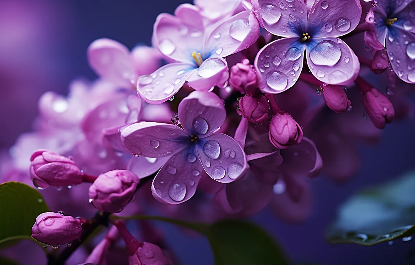Wallpaper drops, macro, flowers, spring, lilac, AI art, neural network ...