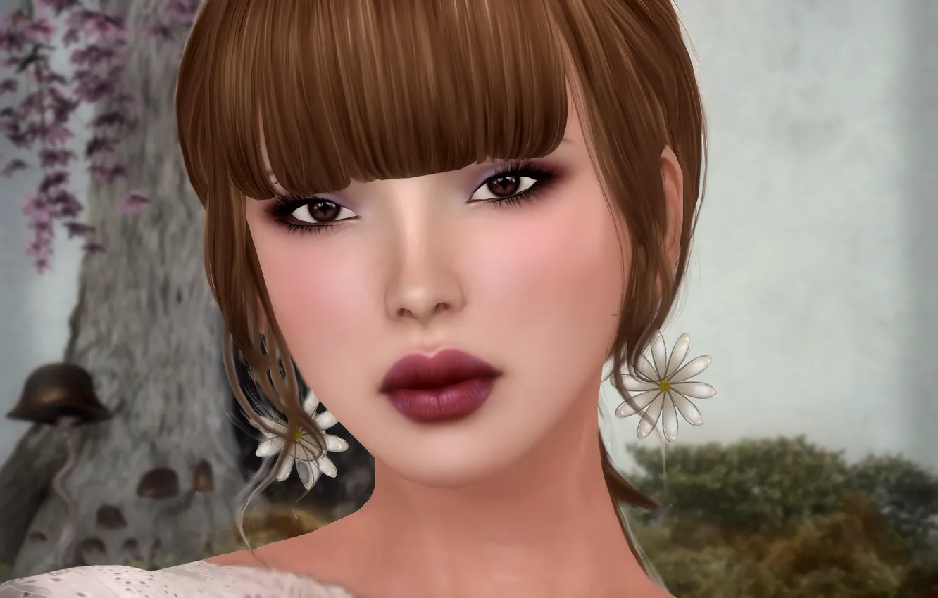 Wallpaper Girl Flowers Face Chamomile Sergi Render Bangs For