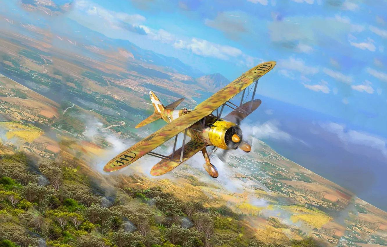 Wallpaper fighter, Italy, biplane, Ivan Hurenko, Fiat CR.42 Falco WWII ...