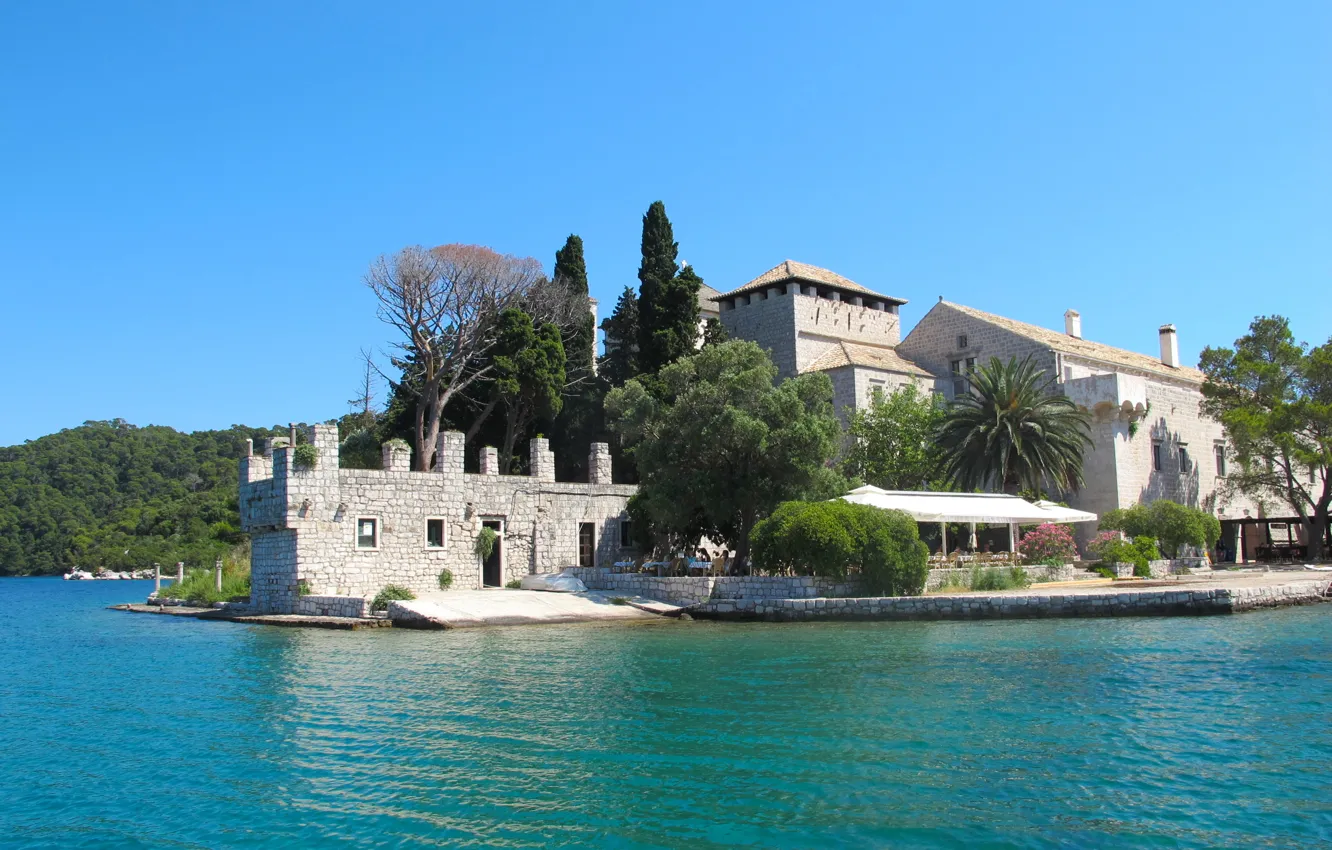 Wallpaper lake, island, the monastery, Croatia, Mlet for mobile and ...
