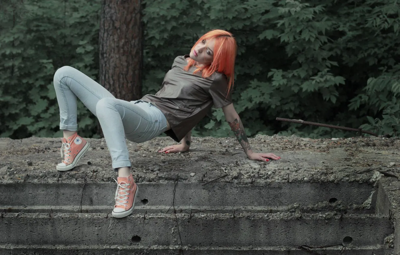 Wallpaper model, tattoo, red, girl, magda domagala for mobile and ...