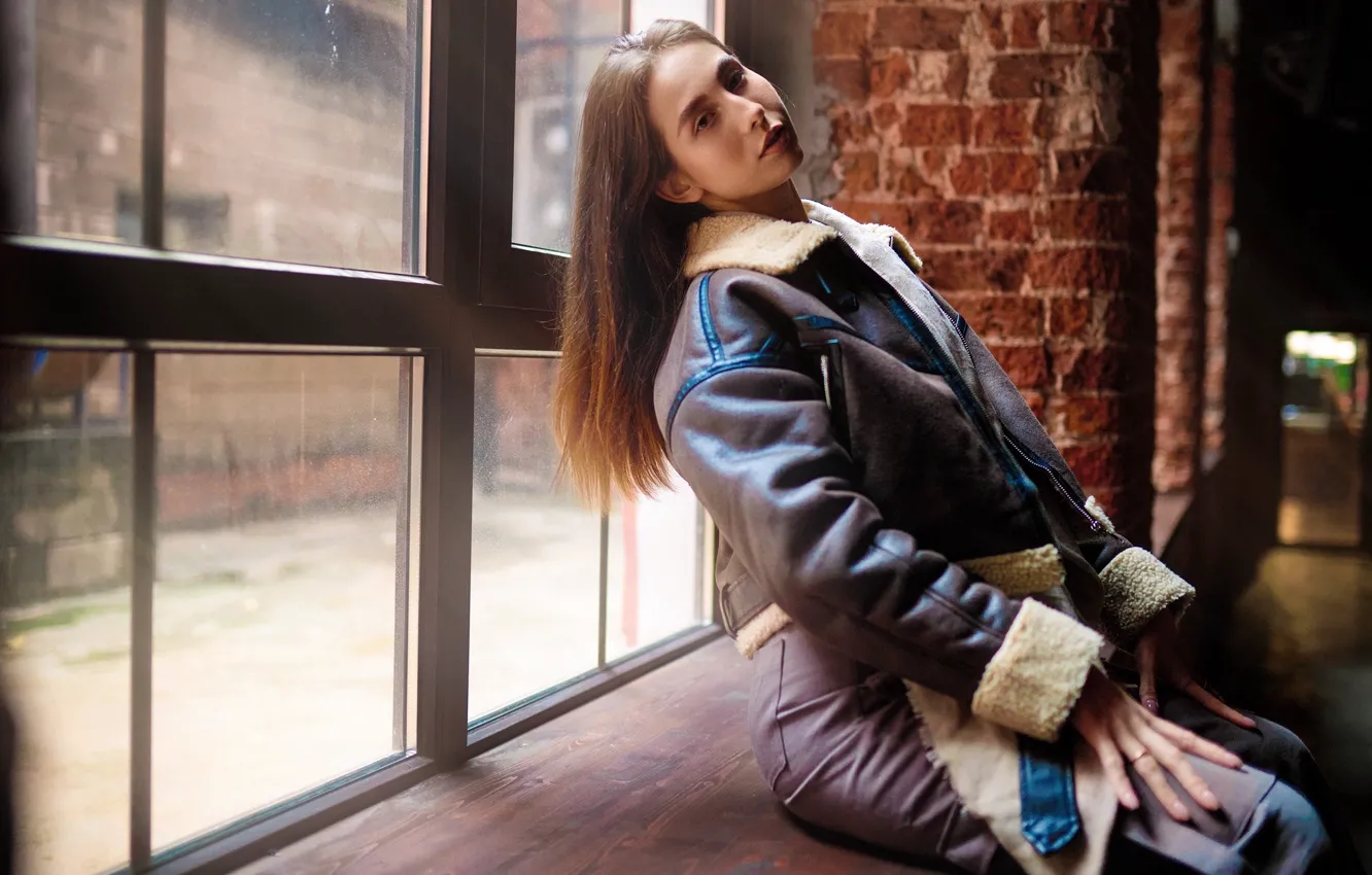 Wallpaper girl, pose, window, long hair, on the windowsill, Pauline ...