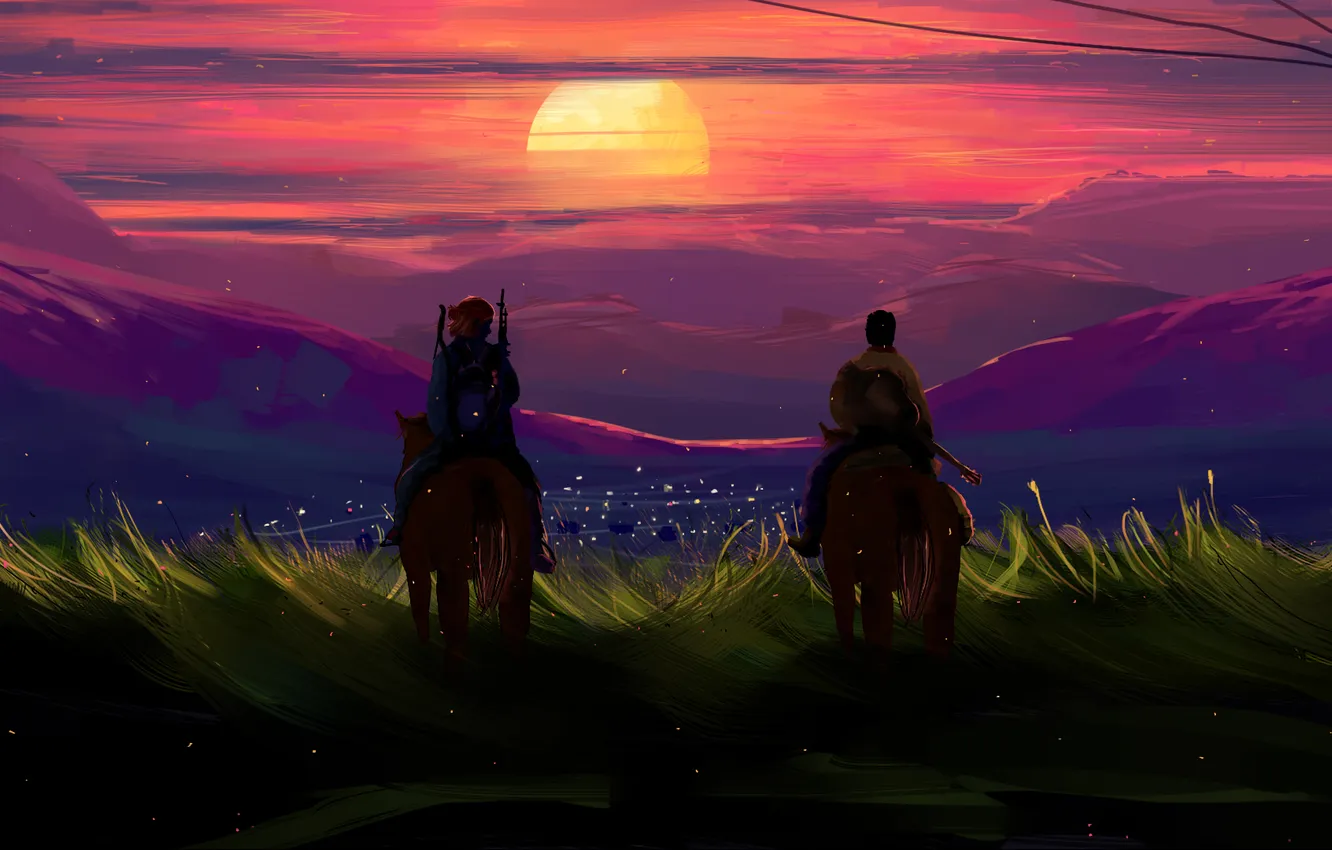 Wallpaper sunset, night, Riders for mobile and desktop, section ии арт ...