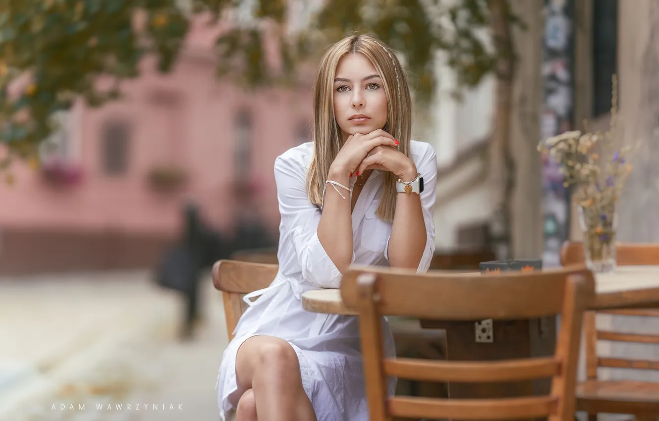 Wallpaper blonde, chair, sitting, table, Adam Wawrzyniak for mobile and ...