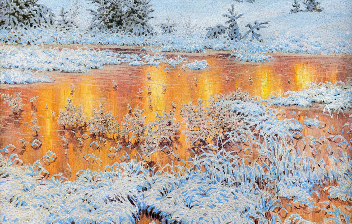 Wallpaper winter, snow, picture, Gustaf Fjaestad, Swedish artist ...