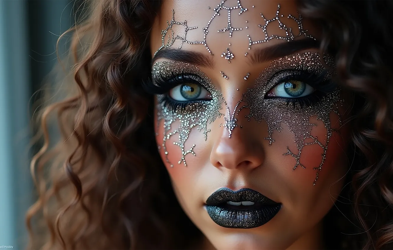 Wallpaper look, girl, face, pattern, Shine, web, makeup, sequins for ...