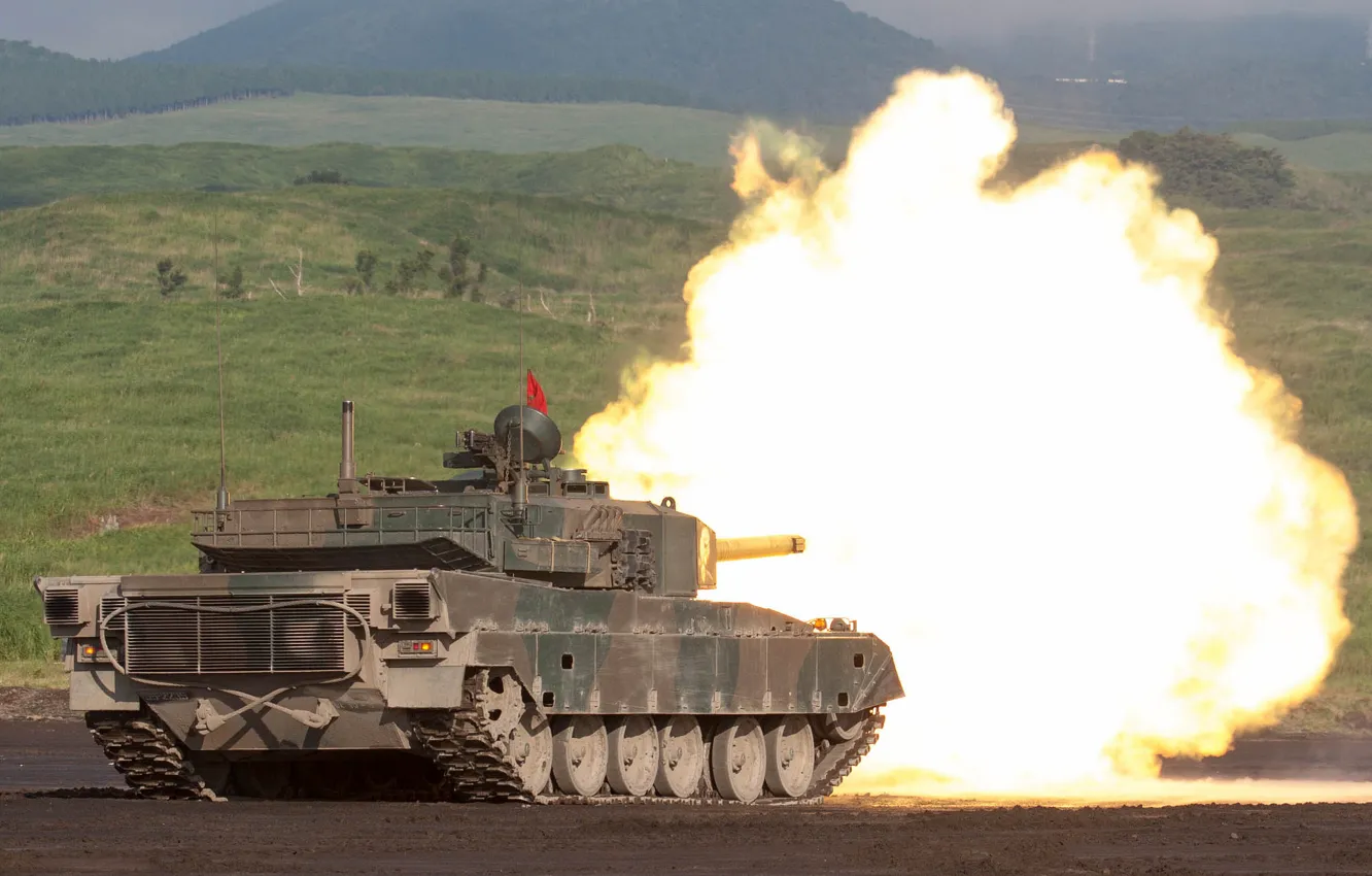 Wallpaper fire, tank, combat, Japanese, Type 90 images for desktop ...