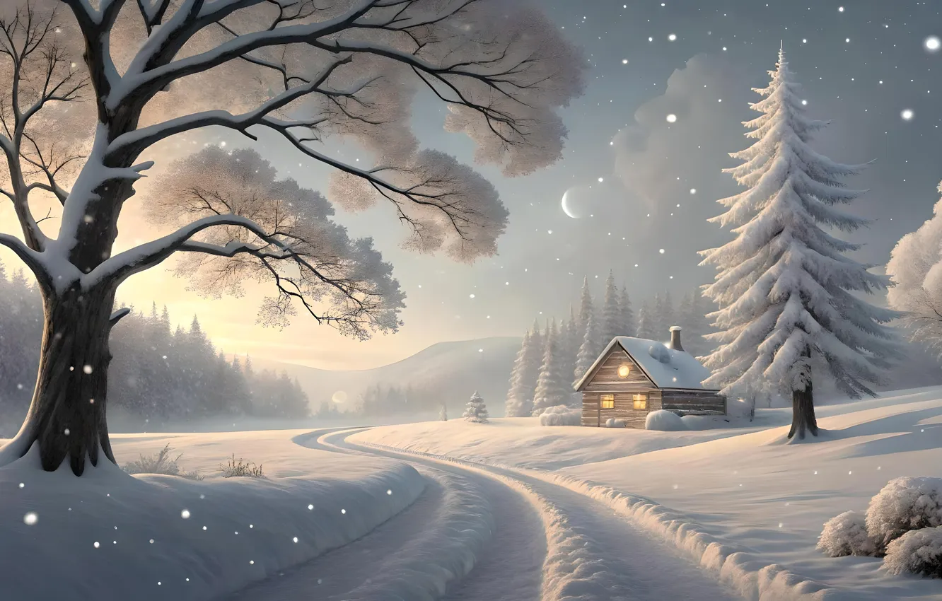 Wallpaper winter, frost, road, field, forest, light, snow, trees for ...