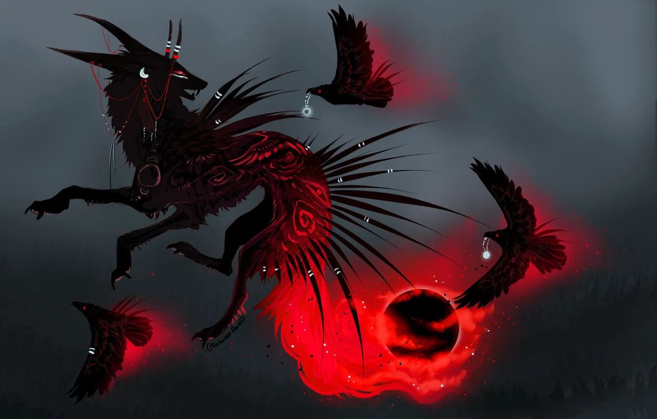 Wallpaper night, bird, beast for mobile and desktop, section фантастика ...